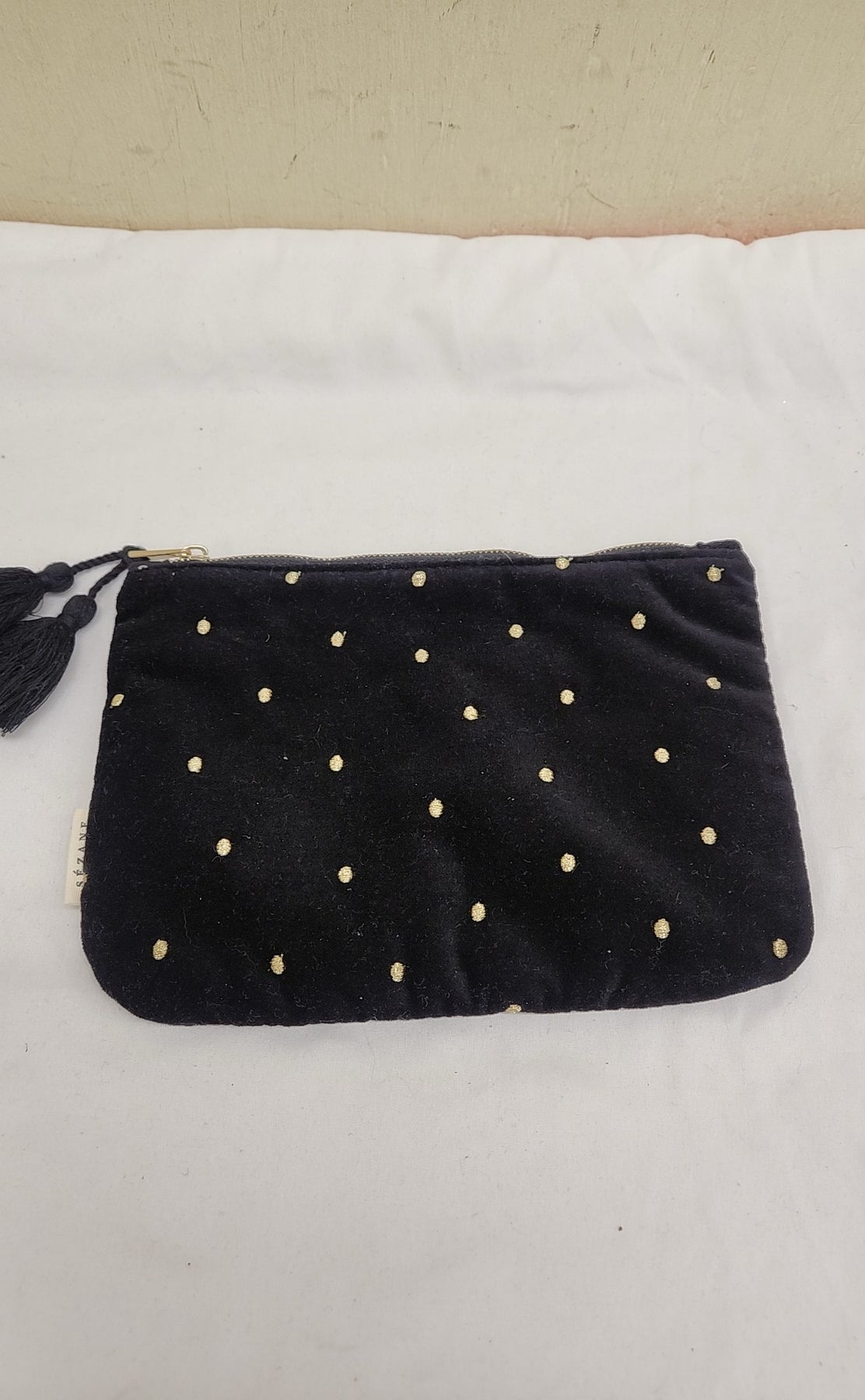 Sezane Black Gold Polka Dot Velvet Makeup Bag Pouch – Off The Rack